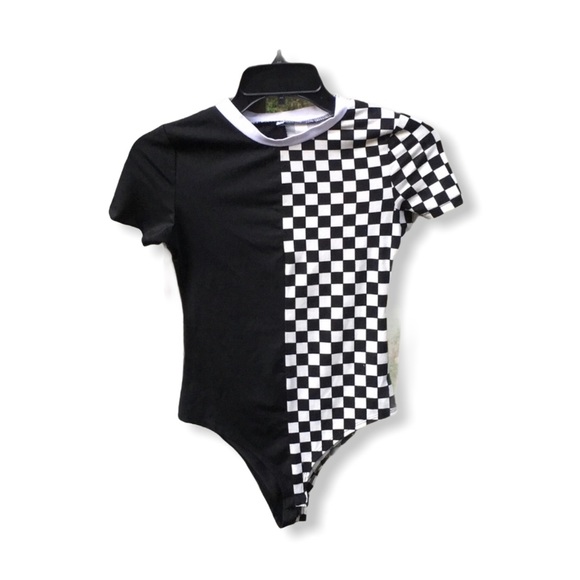 Tops | Two Toned Checkered Bodysuit | Poshmark